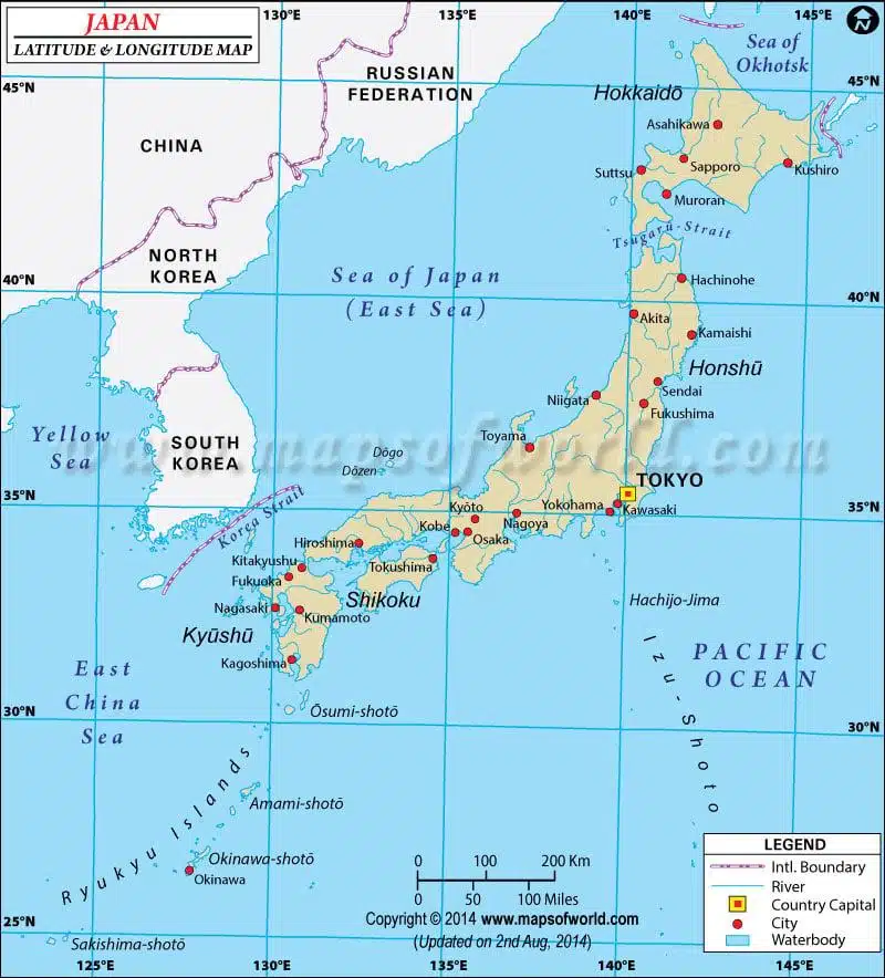 What coorinate is tokyo in japan? - Japan Nihon